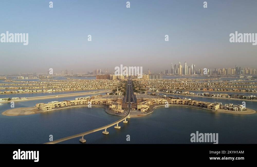 Aerial view of Atlantis the palm resort and Palm Jumeirah, Dubai, UAE ...