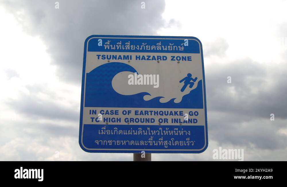 Tsunami warning sign at Patong beach, Phuket, Thailand Stock Video ...