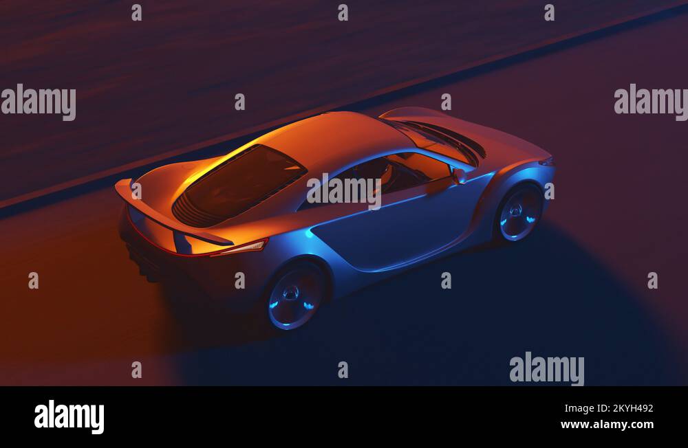 "Sport car driving on the dark background. Synthwave stylised looped ...