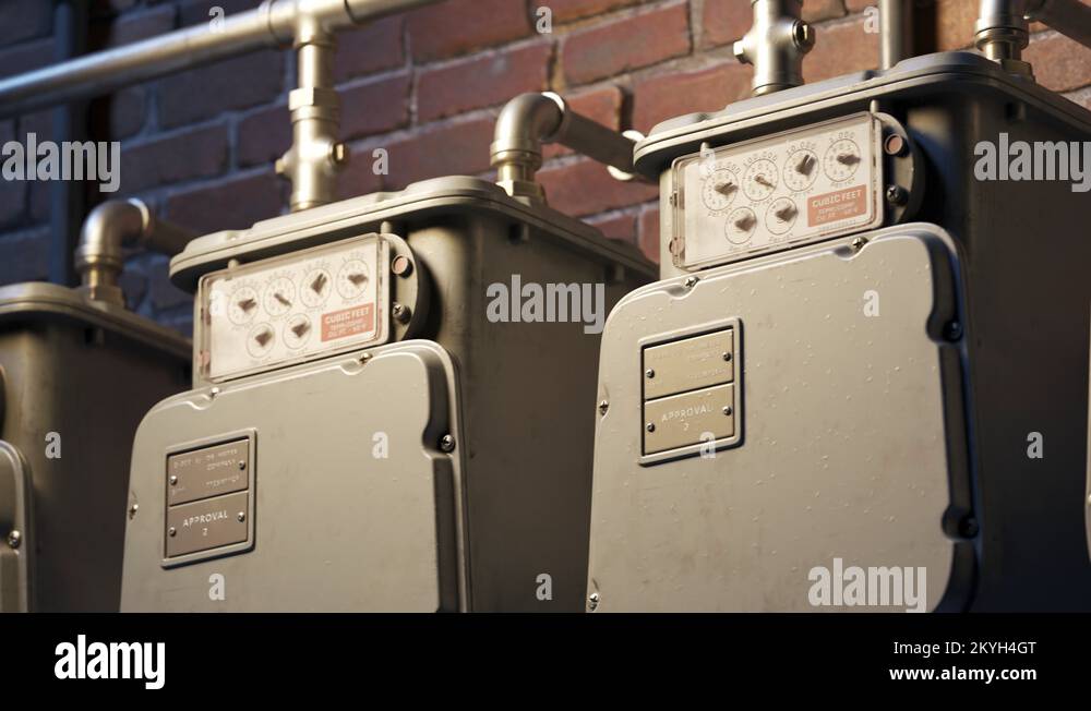 "Gas meters showing fuel flow in a timelapse. Endless looping animation ...