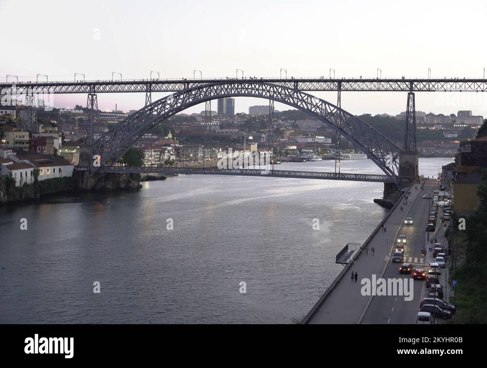 Douro river dom luis i bridge city buildings background Stock Videos ...