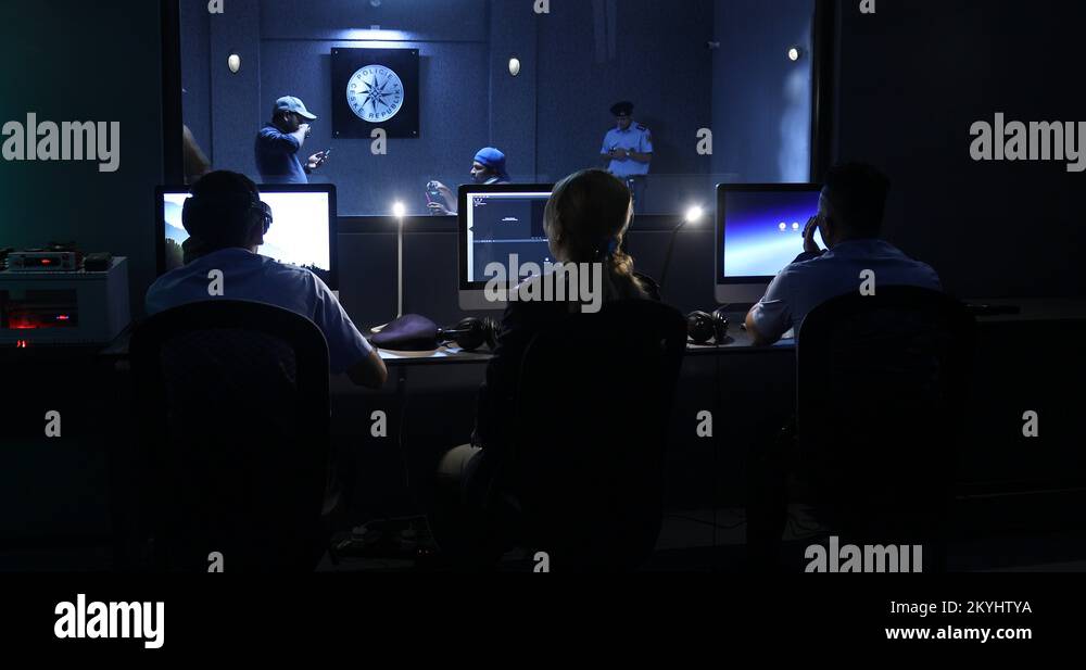 Police Interrogation Room Behind One Way Mirror Glass Stock Video ...