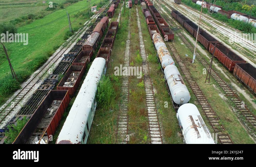 trains railway station old cargo trains wagons Stock Video Footage - Alamy