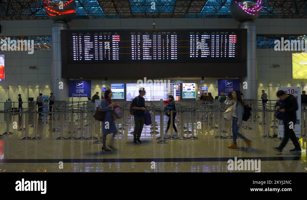 taipei city airport check-in zone hall walking panorama 4k taiwan Stock ...