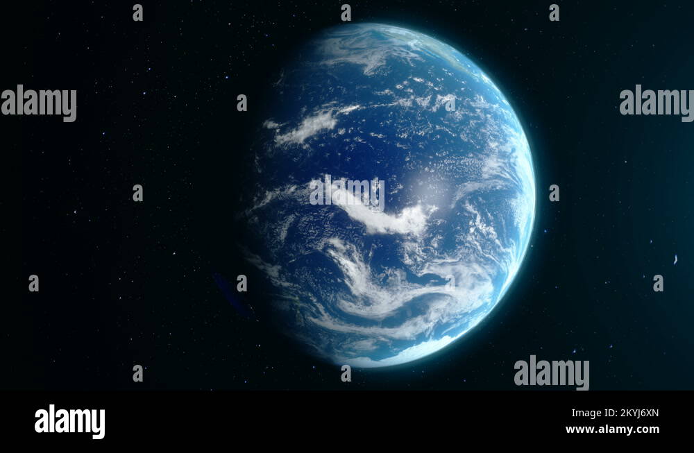 Earth Rotates Around Its Axis. World Globe Surrounded By Infinite space ...