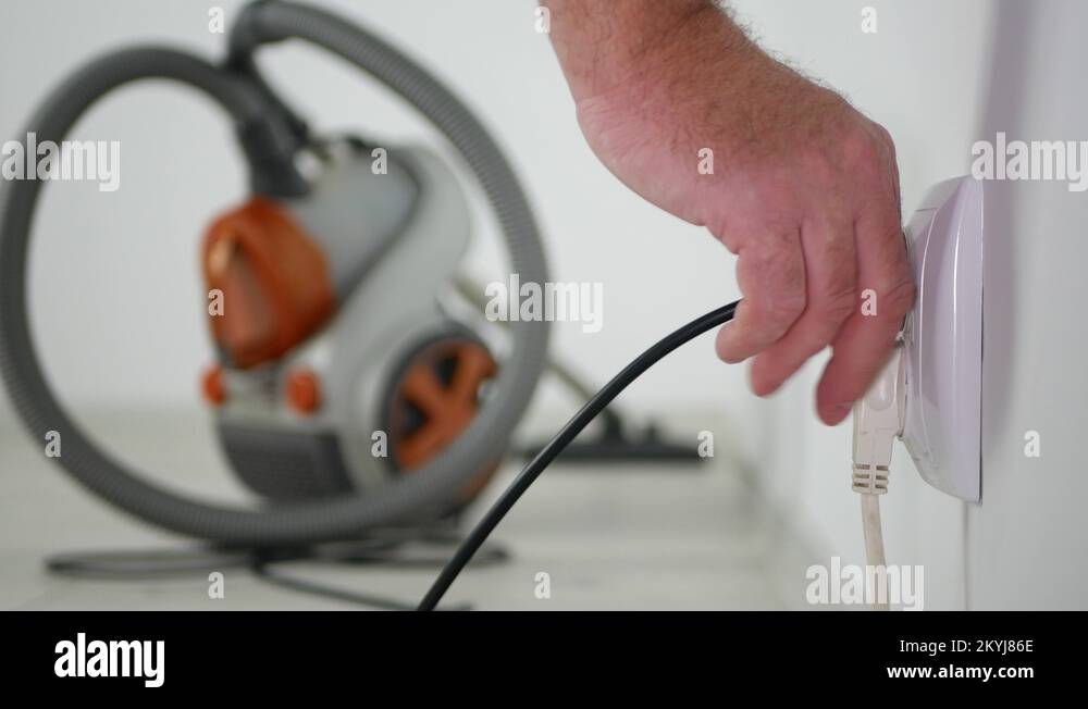 Man Disconnect Vacuum Cleaner from Electric Socket Stop Cleaning Office ...