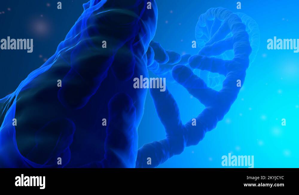 A spinning DNA strand under a simulated microscope. 3D rendered ...