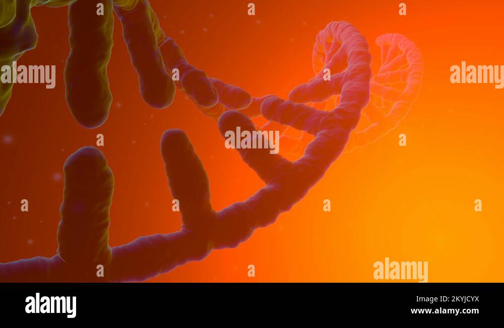 A spinning DNA strand under a simulated microscope. 3D rendered ...