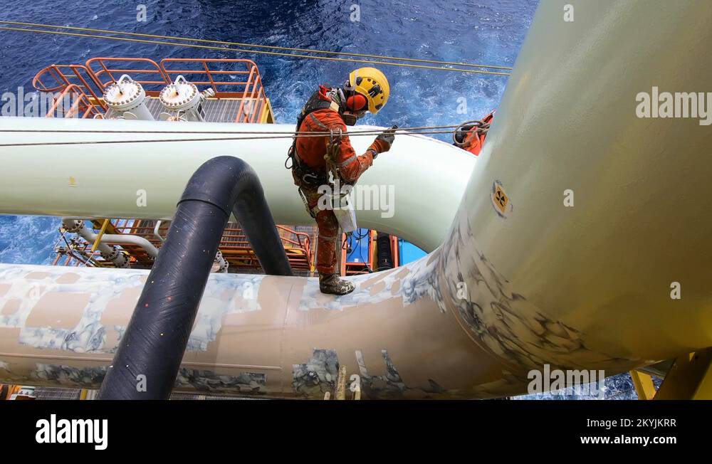 Offshore workers working at height and overboard Stock Video Footage ...