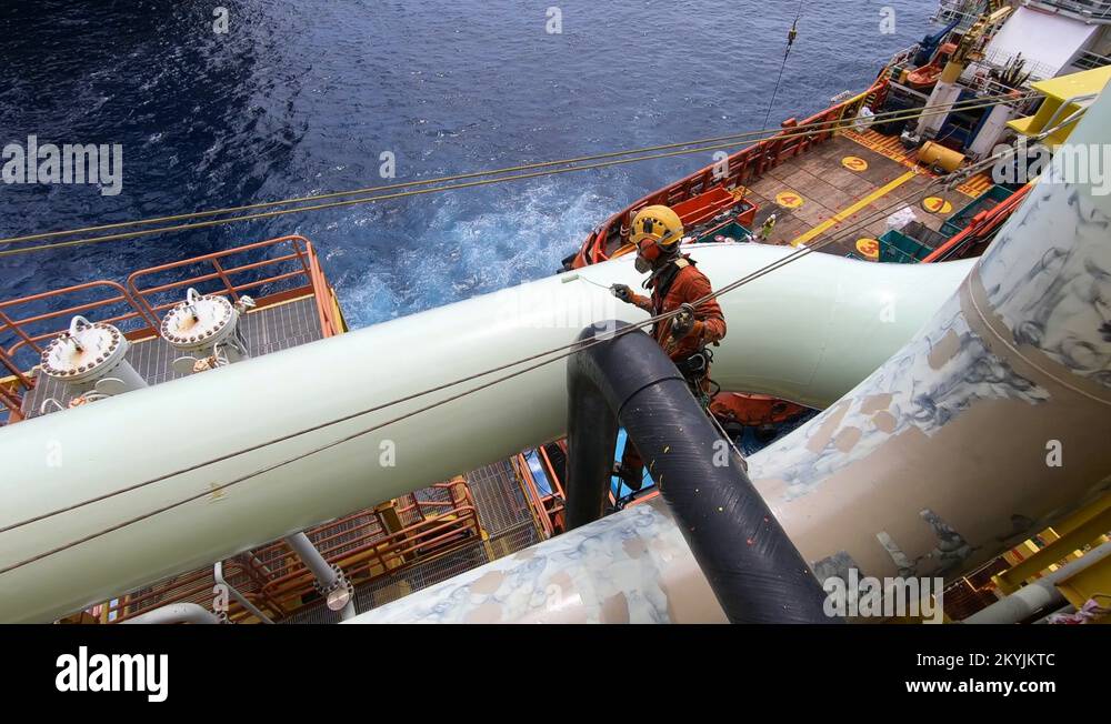 Offshore workers working at height and overboard Stock Video Footage ...
