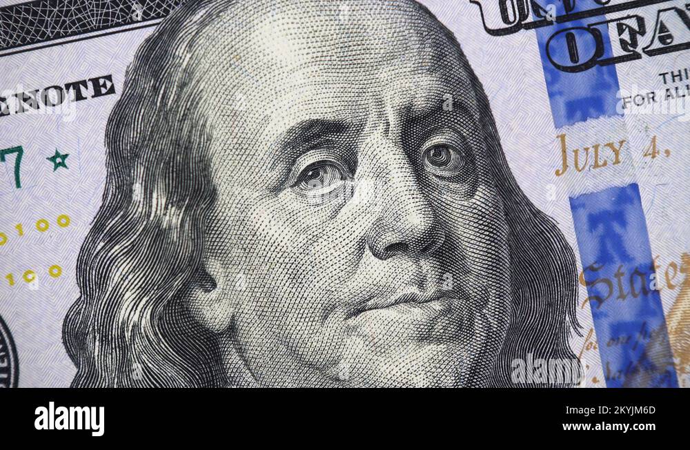 Benjamin Franklin face on new US 100 dollar bill 2013 rotating, money ...