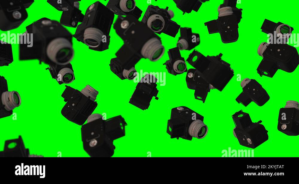 vintage camera reflex falling 3d slow motion green screen Stock Video ...