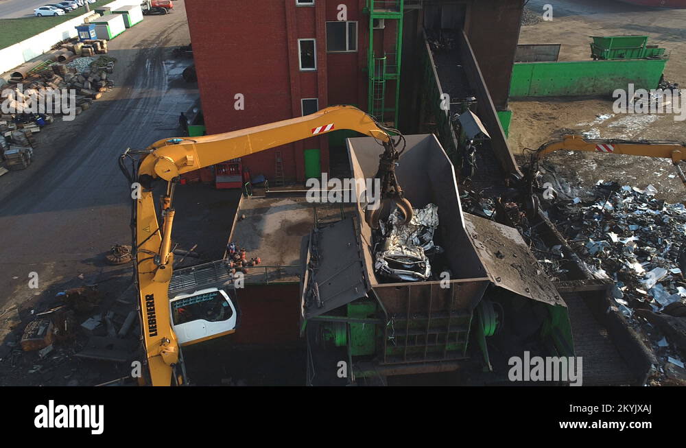 Industrial crane claw grabbing old car for recycling metal Stock Video ...