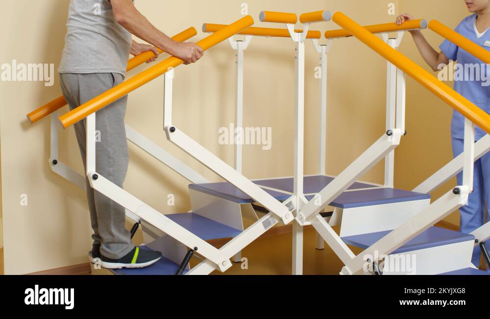 Elderly Man Gait Training on Stairs during Physiotherapy Session Stock ...