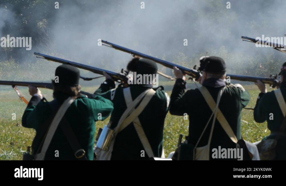 Rev War British Army Redcoats FIRE in formation on battlefield with ...