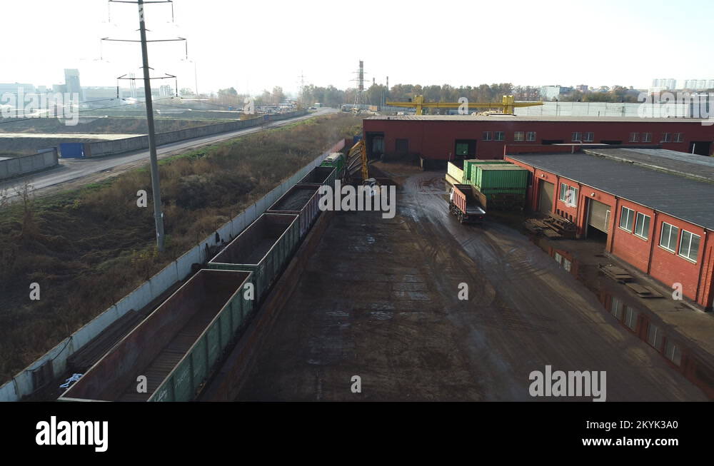 Scrap Metal Recycling, Processing Plant with Junk Metal and Train Car ...