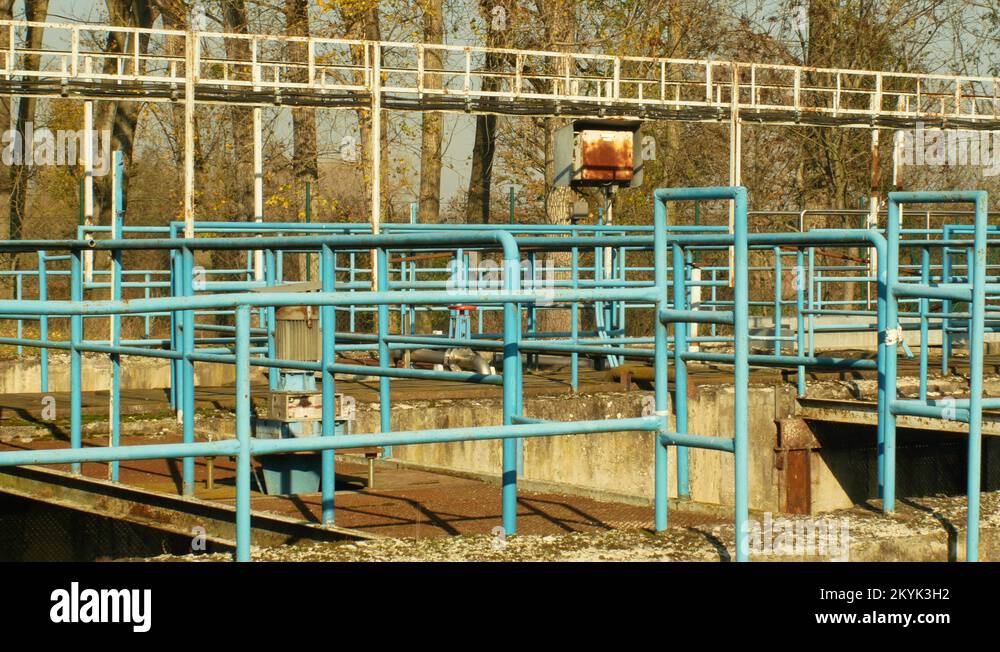 Waste water and wastewater treatment plant old and rusty railing iron ...