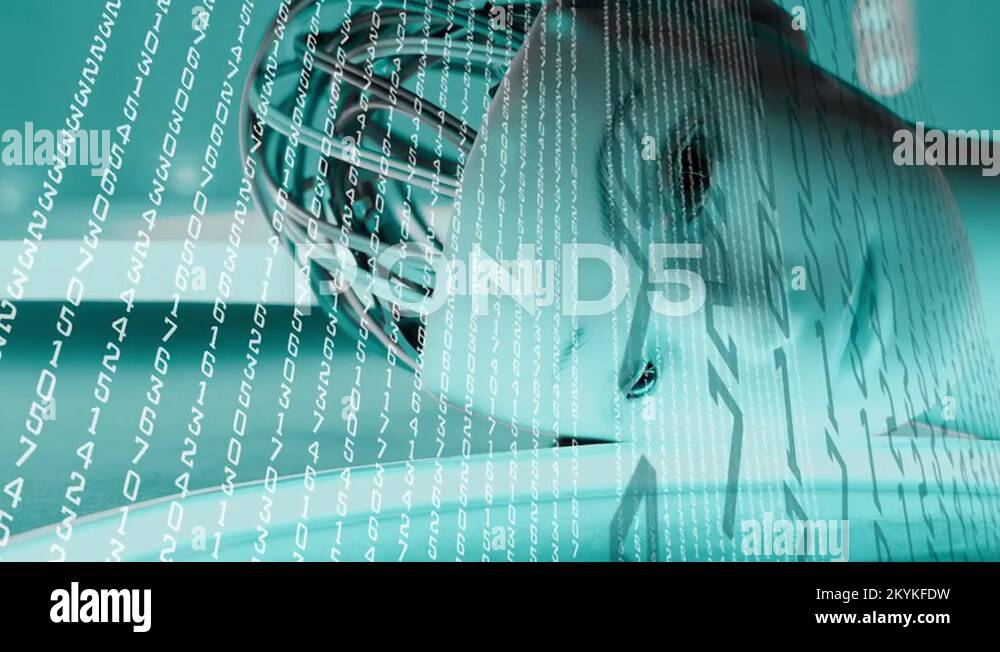 Cyborg woman head machine learning algorithm, digital transformation ...