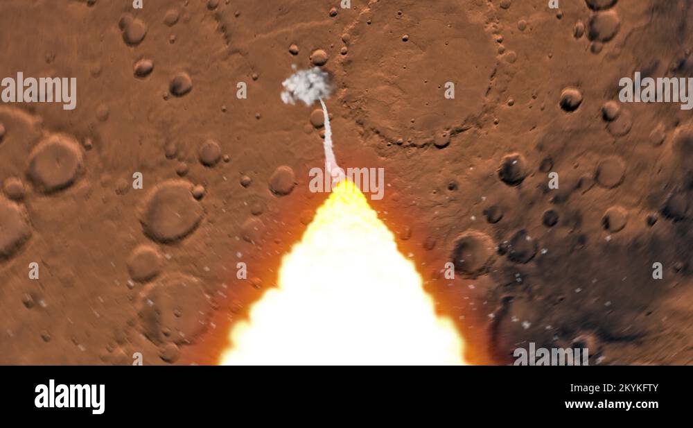 Tail camera view, turbulent rocket ascent from Mars' Sinus Sabeus ...