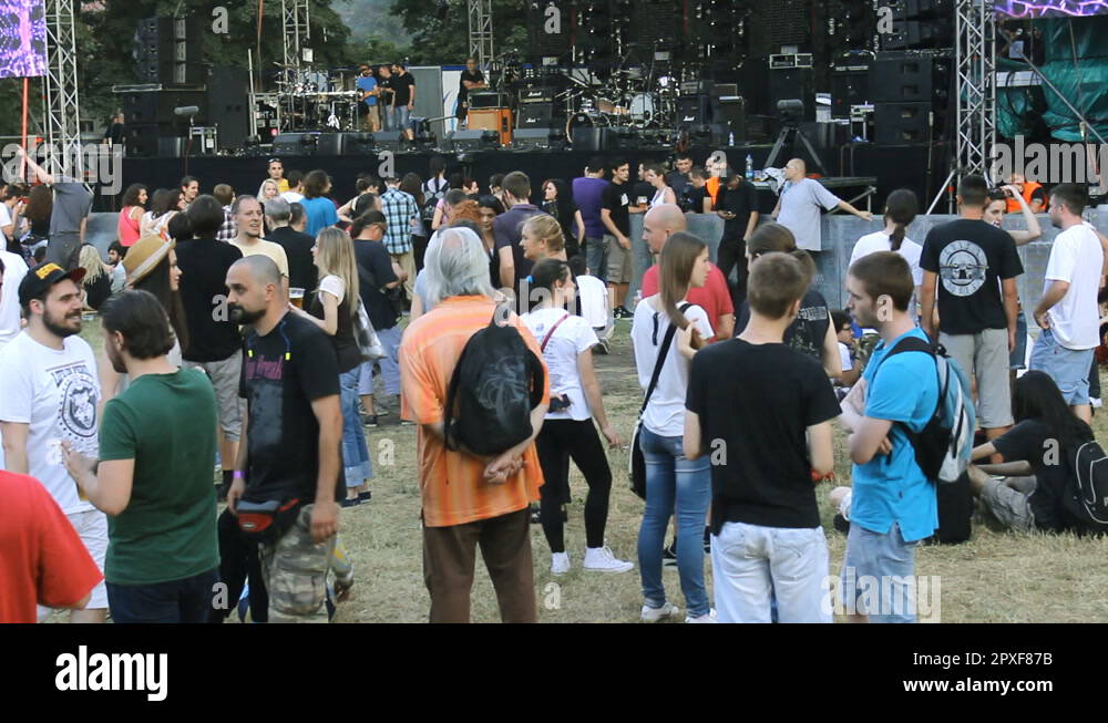 concert crowd on music festival, on day grass field Stock Video Footage ...