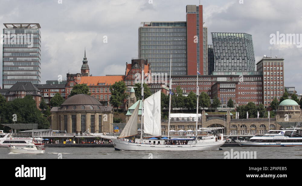Full Rigged Ship Sailing Boat Vessel Passing Hamburg Office Towers City ...