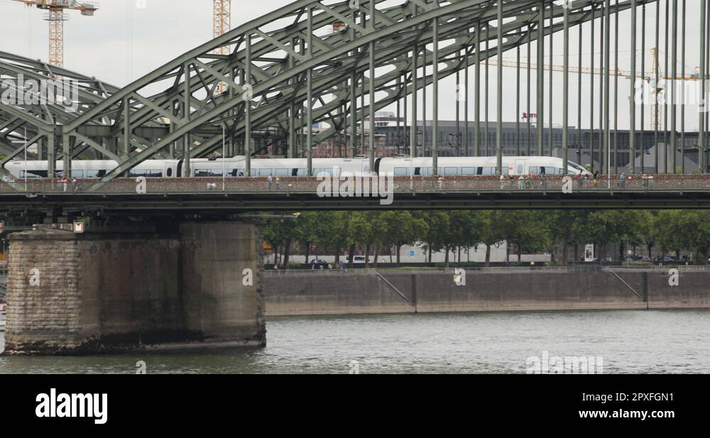 Ultra HD 4K Pan Right Cologne Historic Bridge Intercity Express Train ...