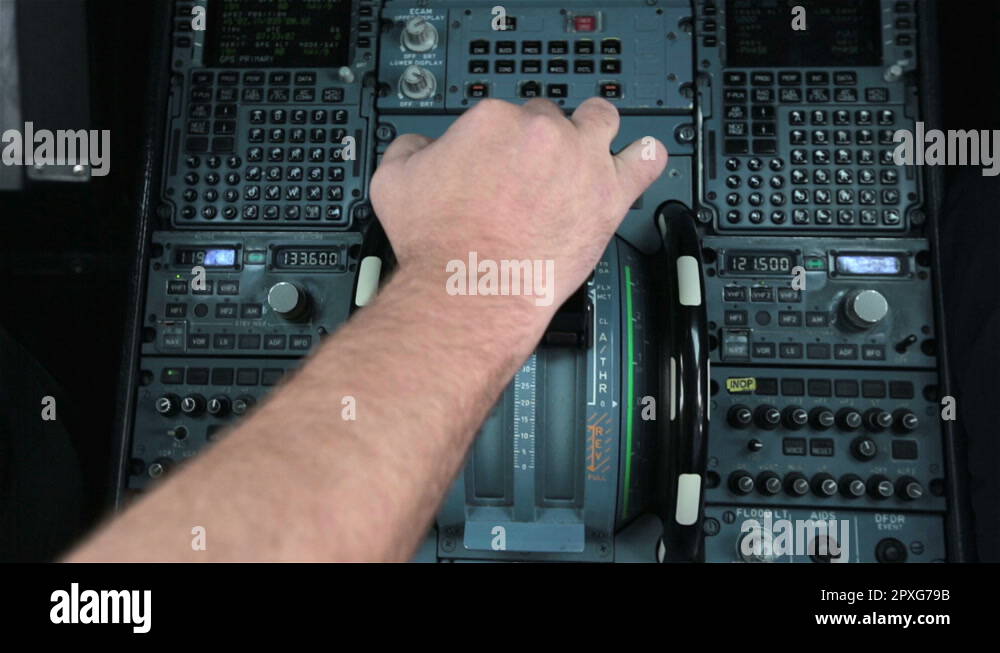 Captian pilot push thrust lever handle engine control takeoff Airbus ...