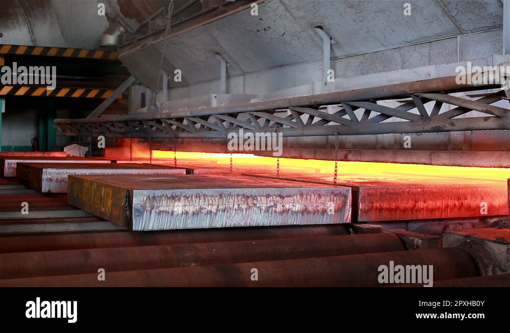 Slab is charging in Furnace, In side view Furnace, Background of ...