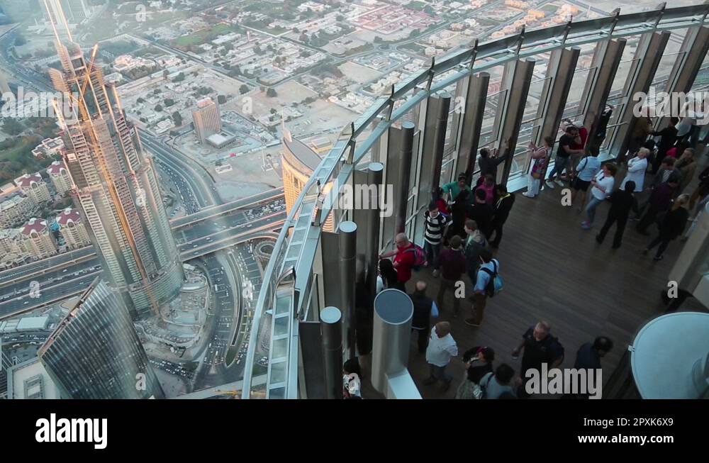 People on observation deck At the Top, 124 floor, Burj Khalifa skyscraper, Dubai Stock Video ...