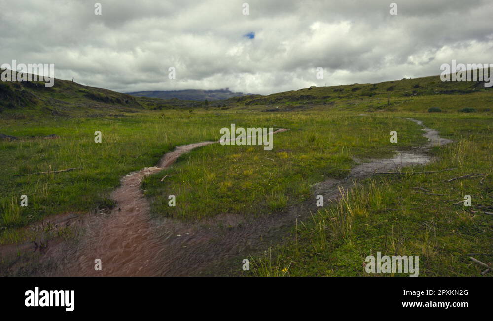 Muddy floodwater running down a gully high in the Andes Stock Video ...