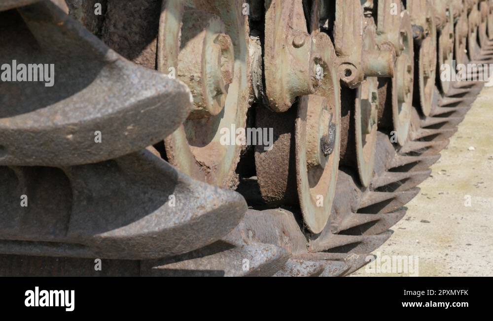 Details of tread transport system World War two army tank vehicle close ...