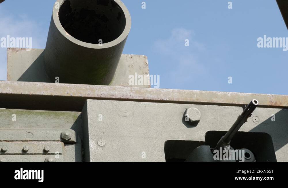 Weaponry of ancient tank details of World War two vehicle close-up 4K ...