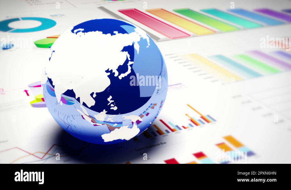 4k,rotating earth model on the finance pie charts & business trend ...
