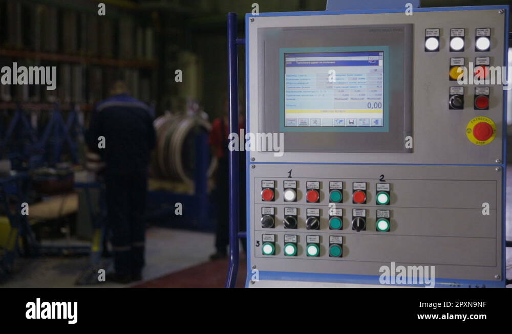 Industrial control panel, display at a modern industrial equipment ...