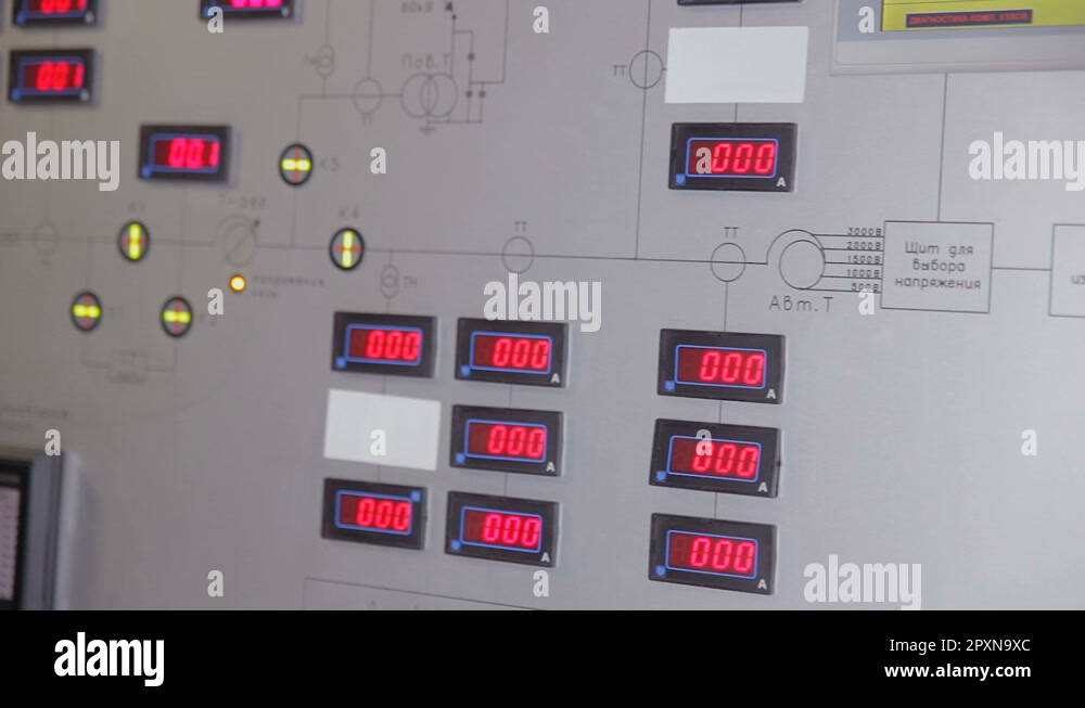 Industrial control panel with red digits on the display showing ...