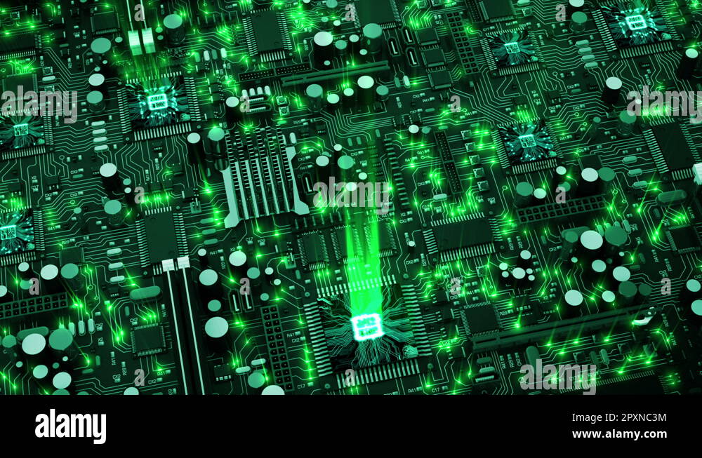 Beautiful 3d animation of the Endless Motherboard with Moving Green ...