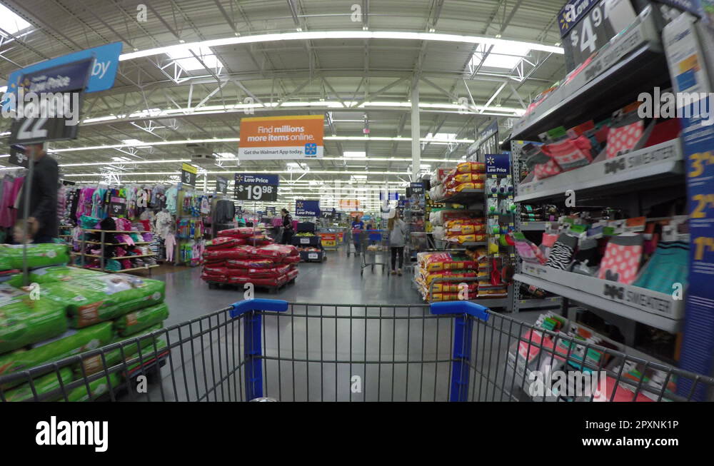 Grocery store pushing cart in rows fast motion POV 4K Stock Video ...