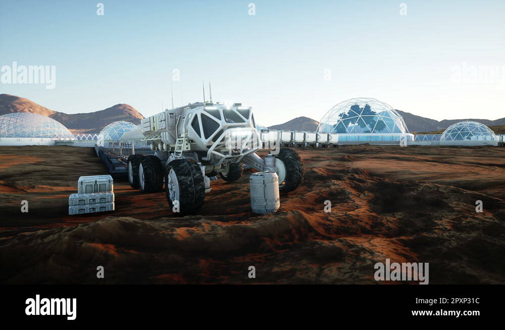 Mars expedition transport, mars rover. Base on alien planet. Realistic ...