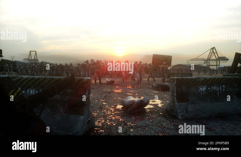 horror zombie crowd walking. Apocalypse view, concept. Realistic 4K ...
