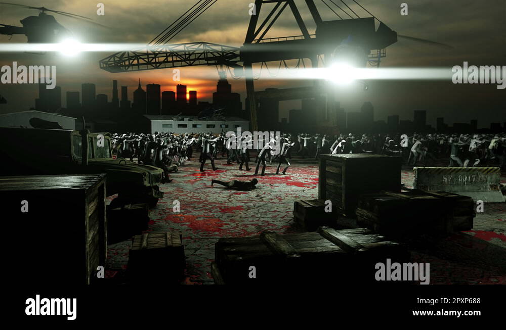 horror zombie crowd walking. Apocalypse view, concept. Realistic 4K ...