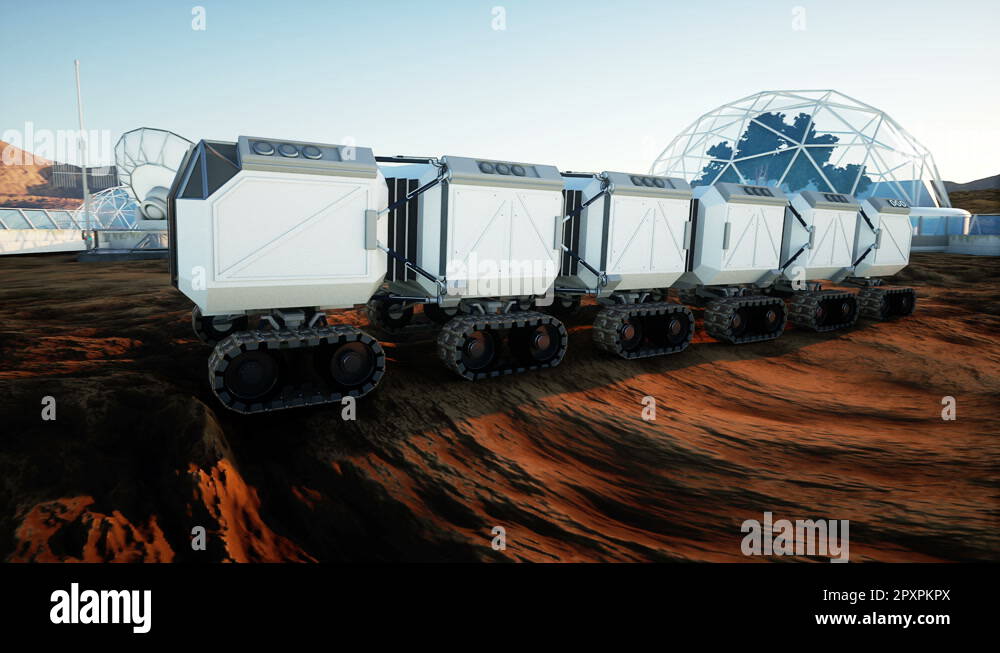 Mars expedition transport, mars rover. Base on alien planet. Realistic ...