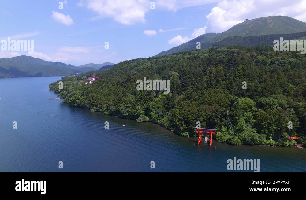 Lake Ashi in Hakone with Japanese Tori Gate Stock Video Footage - Alamy