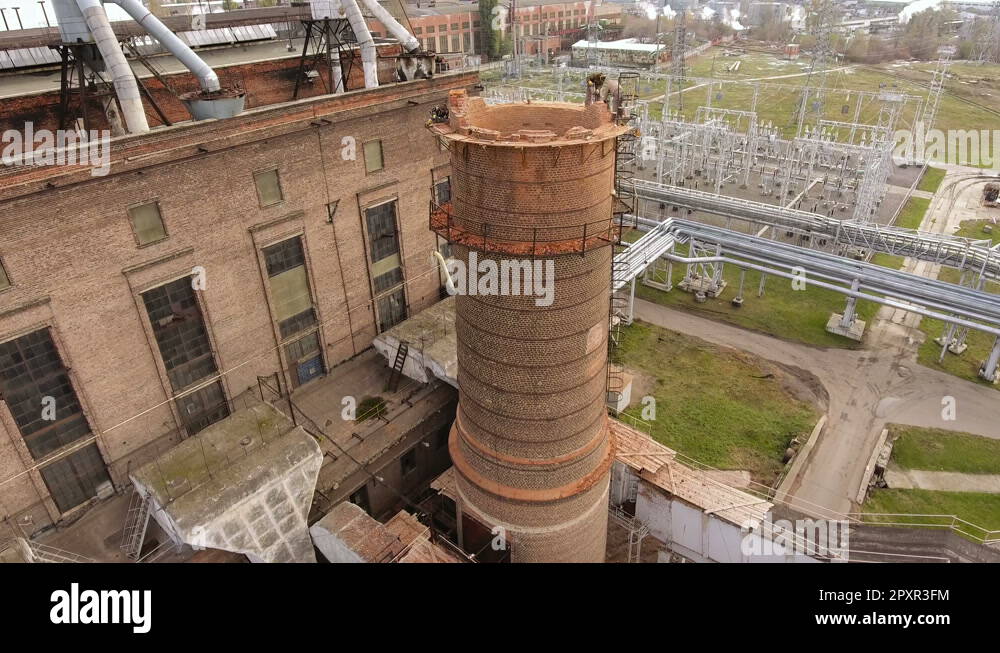Old crumbling thermal power station, built in the Soviet Union. 4K ...