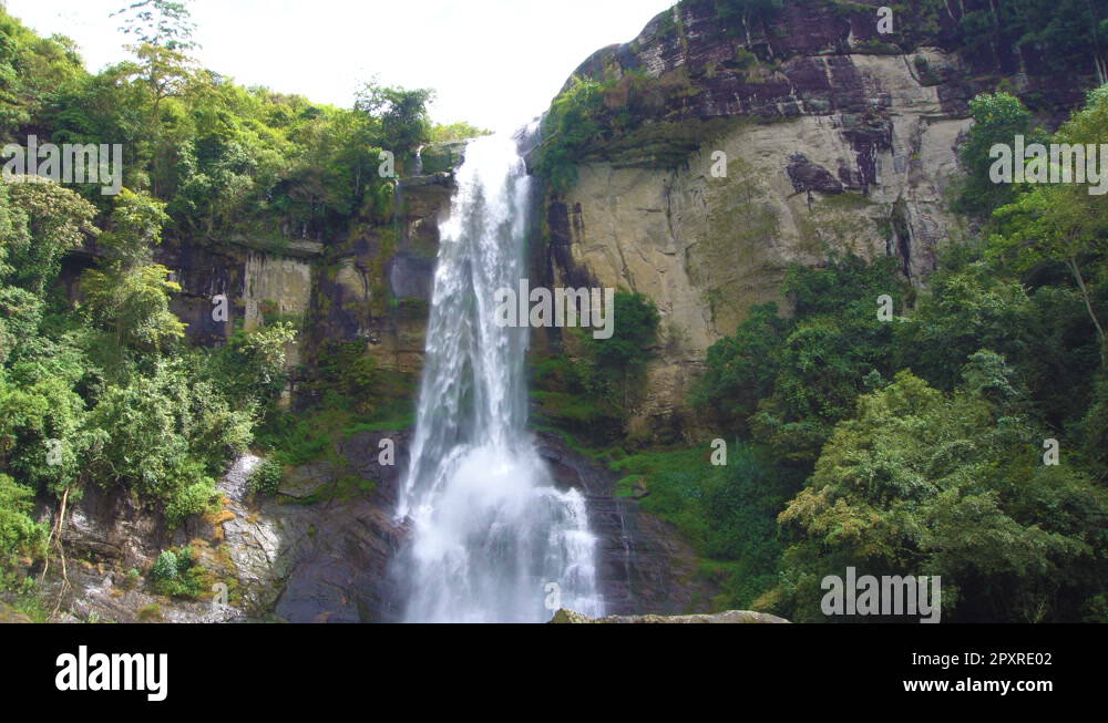 Ramboda Falls in Sri Lanka. Vertical Pan Stock Video Footage - Alamy