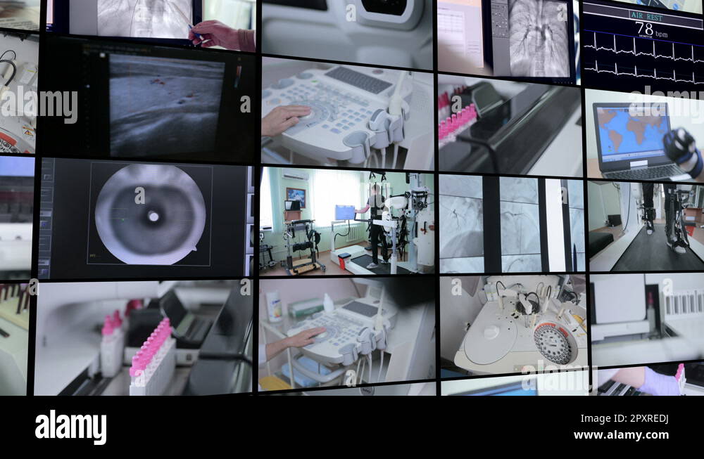 Multiscreen montage. Laboratory, medical modern equipment working ...
