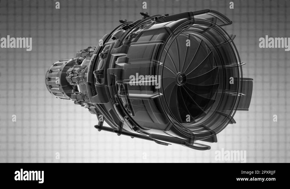 rotate jet engine turbine of plane, aircraft concept, aviation and ...