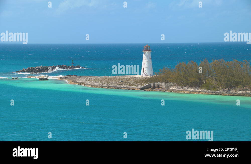 Nassau Bahamas landmark Lighthouse at Port Entrance Stock Video Footage ...
