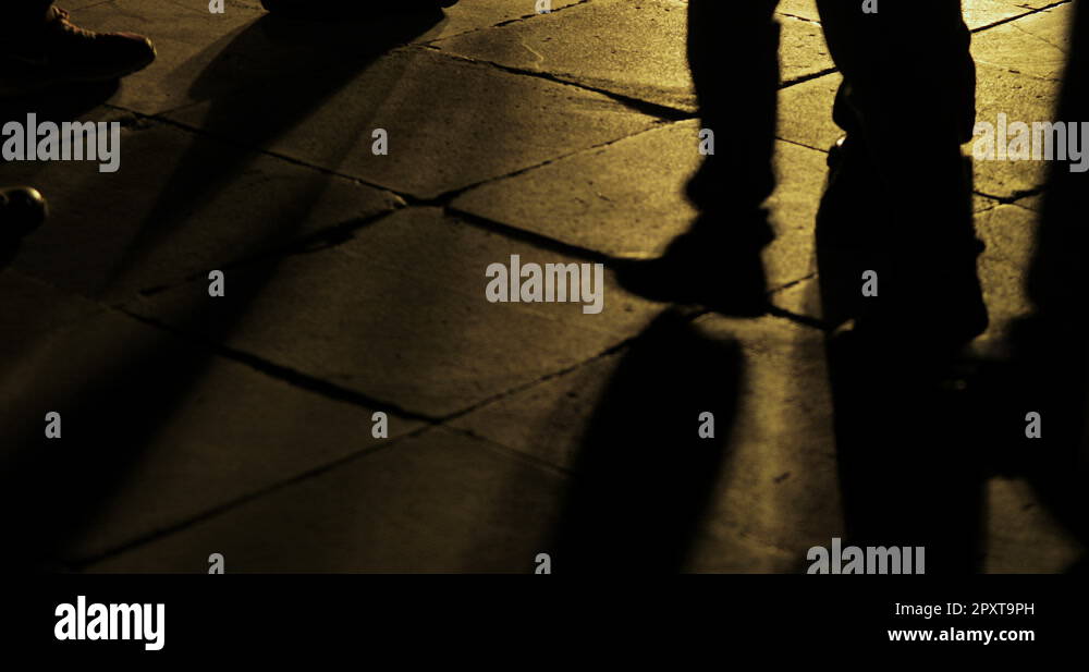 people walking at night in the park. shadow silhouette. spooky night ...