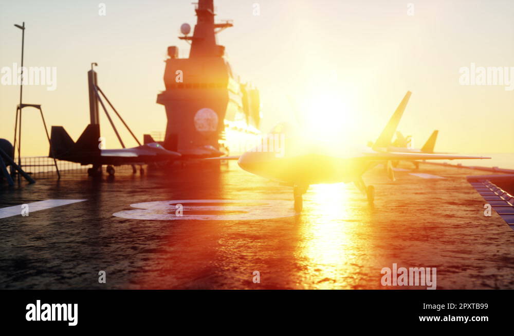 Jet f22 raptor, fighter on aircraft carrier in sea, ocean . War and ...