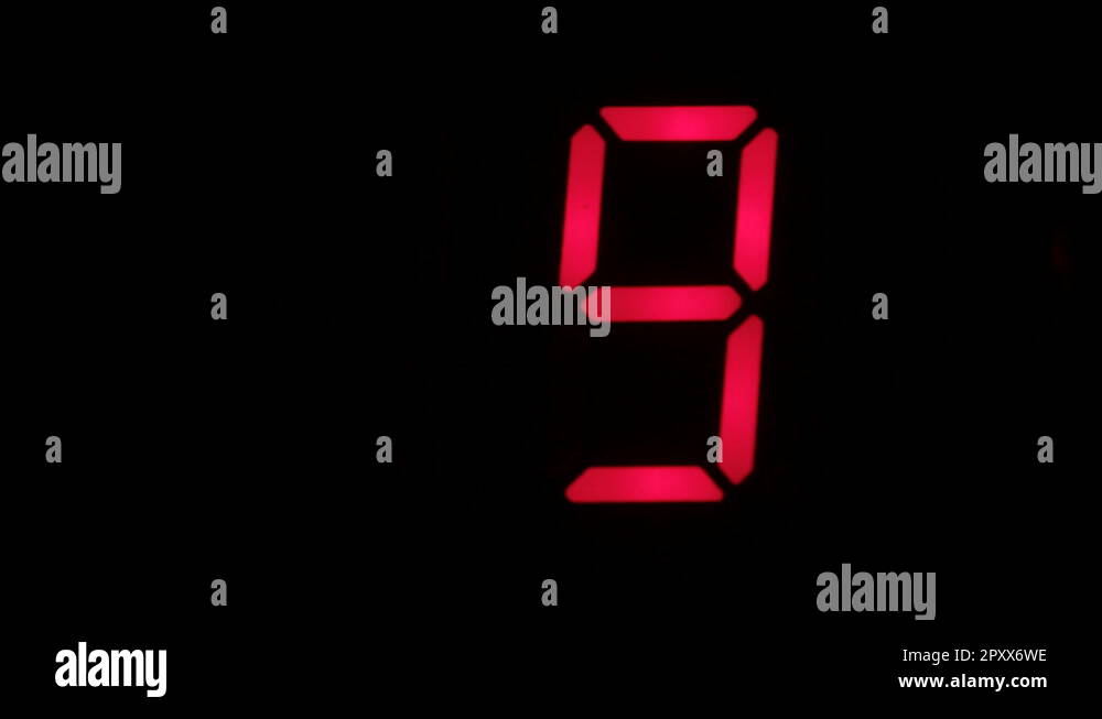 Digital clock countdown from sixteen to zero. Digital timer in red ...
